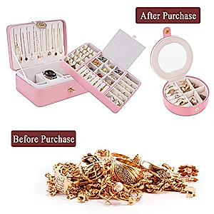 Kioten - 2 Pack Jewelry Box, Travel Jewelry Box Built-Mirror, With 1psc Random Color Perfume Atomizer, Girls And Women Jewelry Box, Adjustable Compartment, Pink