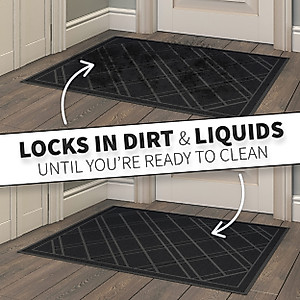 SlipToGrip Universal Door Mat, Plaid Design - Black, 42 x 35 - Anti Slip, Durable & Washable, Outdoor & Indoor Floor Welcome Mat Door Mat Entry -Rug for Garage, Patio, Front Door, Dust Absorbent