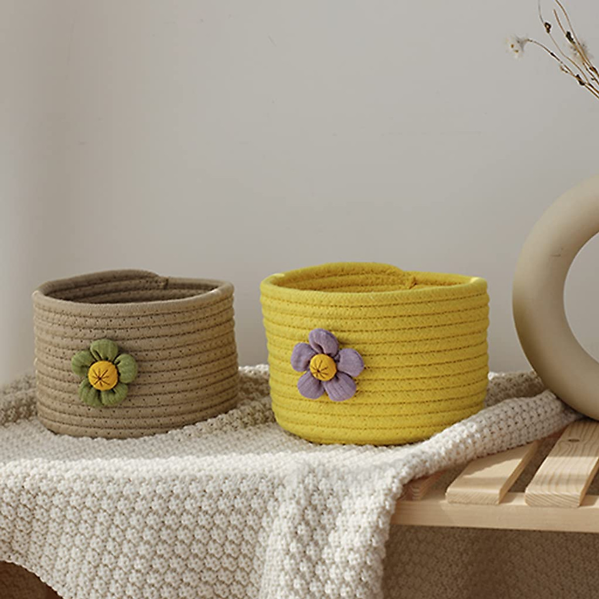 Storage Basket Soft Woven Cotton Rope Laundry Basket Storage Bin For Baby Blankets Toys Clothes Towels Washable Round Storage Basket