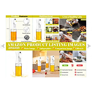 Oil Sprayer Glass Bottle for Cooking, 200ml, Reusable, Food Grade for Air Fryer, Salad, Baking, Frying, BBQ