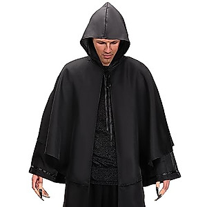 Ramede Halloween Wizard Costume with Black Capes Bald Cap Hairnet and False Nail Finger Tips for Holiday Cosplay Party Men (Large)