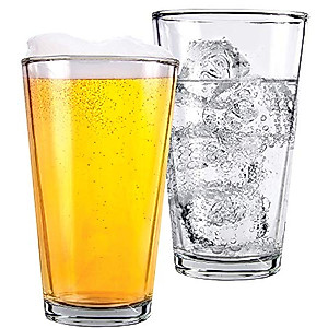 Clear Glass Beer Cups – 4 Pack – All Purpose Drinking Tumblers, 16 oz – Elegant Design for Home and Kitchen – Lead and BPA Free, Great for Restaurants, Bars, Parties – by Kitchen Lux