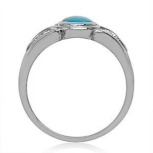 Silvershake 6mm Genuine Round Arizona American Turquoise White Gold Plated 925 Sterling Silver Triquetra Celtic Knot Ring Jewelry for Women Size 9