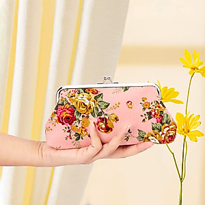 Oyachic 2 Pcs Large Coin Purse,Floral Change Purse,Long Wallets Clasp Kiss Lock, Vintage Coin Pouch for Woman Girls