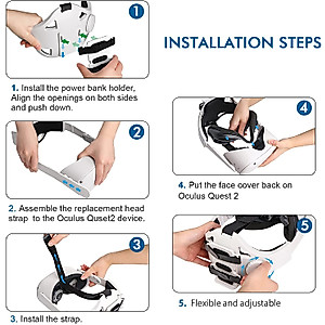 Elite Head Strap for Oculus Quest 2, YIZEIJOB VR Quest 2 Accessories Replacement Strap with Battery Holder Bracket, Adjustable Lightweight Reduce Face Pressure