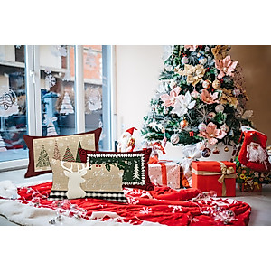 KACOPOL Black White Buffalo Plaid Deer Throw Snowflake Merry Christmas Throw Pillow Cover Linen for Couch Bed Sofa Car Cushion Covers 12 x 20 inch Pillow Case