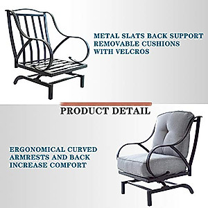 Festival Depot Patio Chair Set of 2 Metal Armchairs with Thick Cushions Outdoor Furniture for Bistro Deck Garden (Grey)