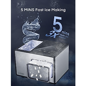 Nugget Ice Maker Countertop, 45lbs/24H, Pebble Ice Maker with Soft Chewable Ice, Self Cleaning Sonic Ice Machine, Stainless Steel, Touch Screen, Compact Design for Home Office Party - Silver