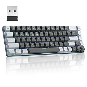 MageGee 60 Percent Wireless Mechanical Keyboard, 2.4G/BT5.1/USB-C Mini Gaming Keyboard with Blue Switch, 68 Keys Compact Blue Backlit Office Keyboard for PC Laptop Mac Smartphone, Black/Grey