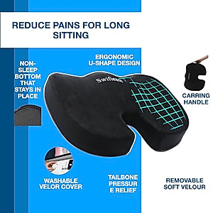 Swiftease Memory Foam Seat Cushion for Chair Long Sitting Hours Office Desk Car Chair Butt Pillow Body Travel Wheelchair Premium Gaming School Pain Relief and Travel Carrying Bag Included