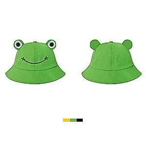 SAOROPEB Frog Hat for Adult Teens, Cute Bucket Hat, Cotton Funny Fisherman Men Women Green