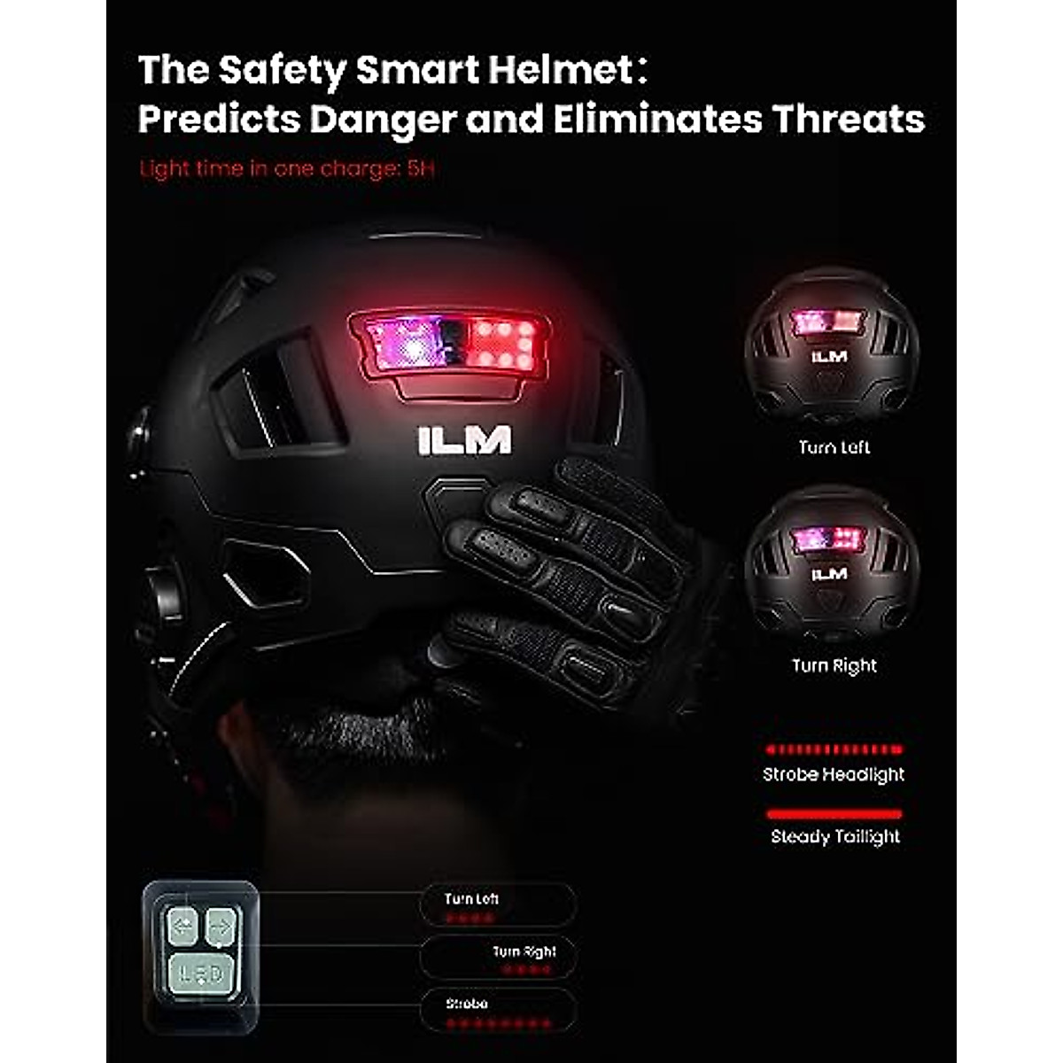 ILM Bluetooth Smart Bike Helmet Brake Warning LED Light Control NTA8776 CE CPSC Triple Certification Adult Bicycle Casco Men Women Matte Black Large X-Large