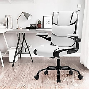 SEATZONE Home Office Desk Chairs with Wheels and Flip-up Armrests,Modern PU Leather Executive Office Chair Comfortable Ergonomic Computer Chairs for Adults and Teens,White