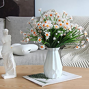 KIMOBER 8 Bundles Artificial Daisy Flowers,Plastic Fake Greenery Shrubs Plants for Indoor Outside Home Garden Porch Decor, Hanging Decoration(White)