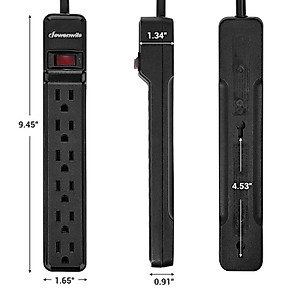 DEWENWILS 2-Pack 6-Outlet Power Strip Surge Protector, 6Ft Long Extension Cord, Low Profile Flat Plug, 15 Amp Circuit Breaker, 500 Joules, Wall Mount, Black, UL Listed