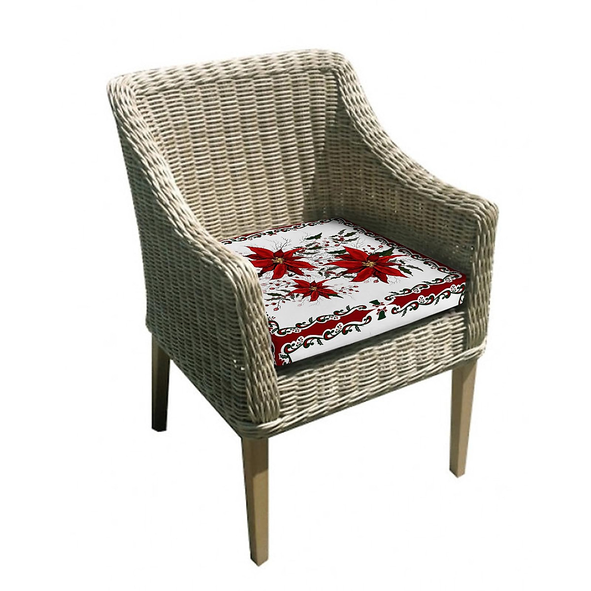 Poinsettia Christmas Outdoor Cushion Chair Cover Set of 2 - Waterproof Couch Seat Covers, Winter Xmas Botanical Merry Christmas Patio Furniture Protector Slipcovers for Sofa/Garden/RV, 20"x18"x4"