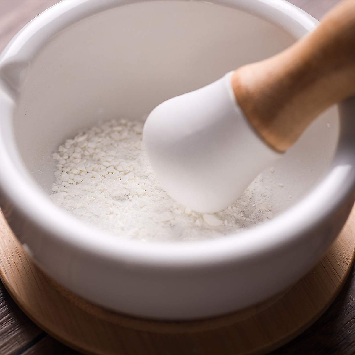 Porcelain Mortar and Pestle Set – Pill Crusher, Spice Grinder, Herb Bowl, Pesto Powder – Molcajete for Salt - Plus Lid/Non-Slip Base