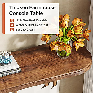 Tribesigns Half Moon Console Table for Entryway, 47-Inch Vintage Semi Circle Sofa Table with Woven Leather Base, Modern Accent Table for Living Room, Hallway, Foyer, Entrance