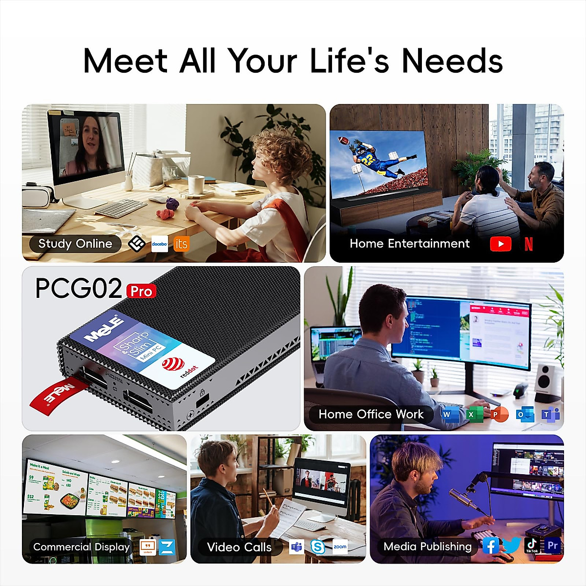 MeLE Fanless Mini PC Stick PCG02 Pro N5105 8GB/128GB Windows 11 Pro WiFi5 USB PD3.0 Micro Computer Stick Dual HDMI 4K Gigabit Ethernet BT5.1 Small PC on Business Office Industrial IOT Media Home