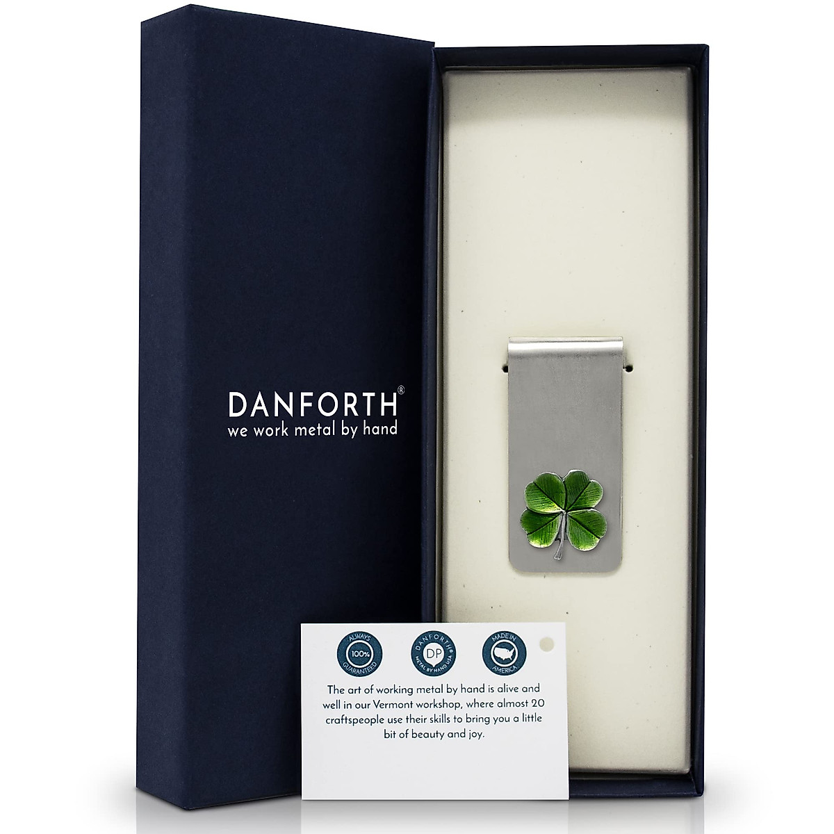 DANFORTH Four Leaf Clover Money Clip For Men, Handcrafted Pewter Metal Irish Shamrock Money Clip, 2”, Made In USA