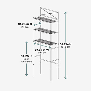 Zenna Home Over the Toilet Storage, Metal Bathroom Spacesaver with 3 Shelves, Cross-Style Storage Cabinet, Easy Assembly, Satin Nickel , 23.25 x 64.7"