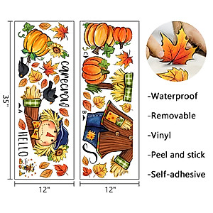 Mfault Fall Hello Scarecrow Wall Decals Stickers, Autumn Pumpkin Maple Leaves Farmhouse Decorations Bedroom Art, Thanksgiving Crow Sunflower Seasonal Home Kitchen Decor