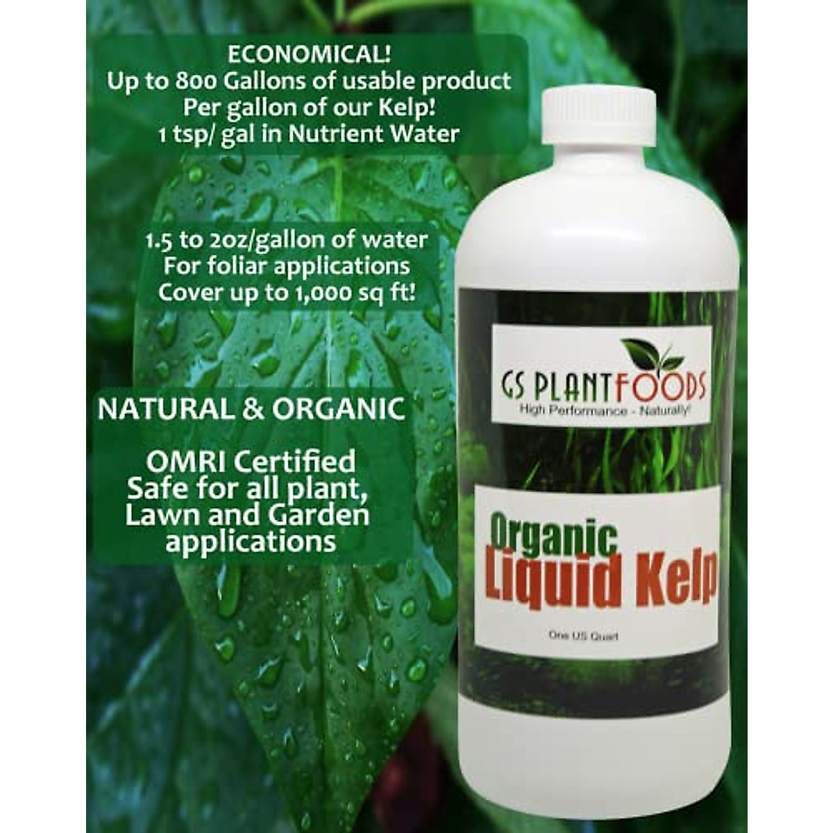 Organic Kelp Fertilizer by GS Plant Foods - Omri Listed(1 Gallon) - Liquid Kelp Concentrate for Gardens, Lawns & Soil Yields 800+ gallons