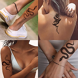 Tazimi Snake Temporary Tattoos,6 Sheets Black Snake Tattoos For Women Men, Body Art Decorations Black Fake Tattoos Stickers.
