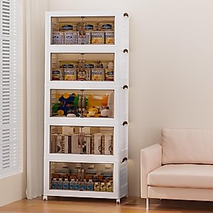 SIRIRIC Storage Bins with Lids- 5 Tiers 275Qt Plastic Collapsible Storage Bins, Closet Organizers and Storage, Folding Storage Box with Wheels, Large Stackable Storage Bins with Front Door