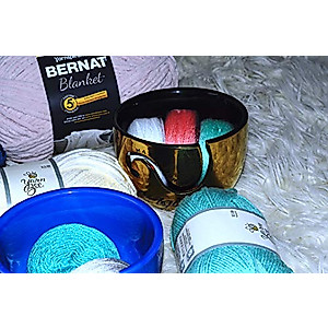 Ceramic Yarn Bowl for Crochet and Knitting Accessories - Best Yarn Holder - Fits Extra Large Yarn Ball or 4 to 5 Small Balls - for Knitters and Crocheters 6.5’’ x 4.5" (Gold/Black)