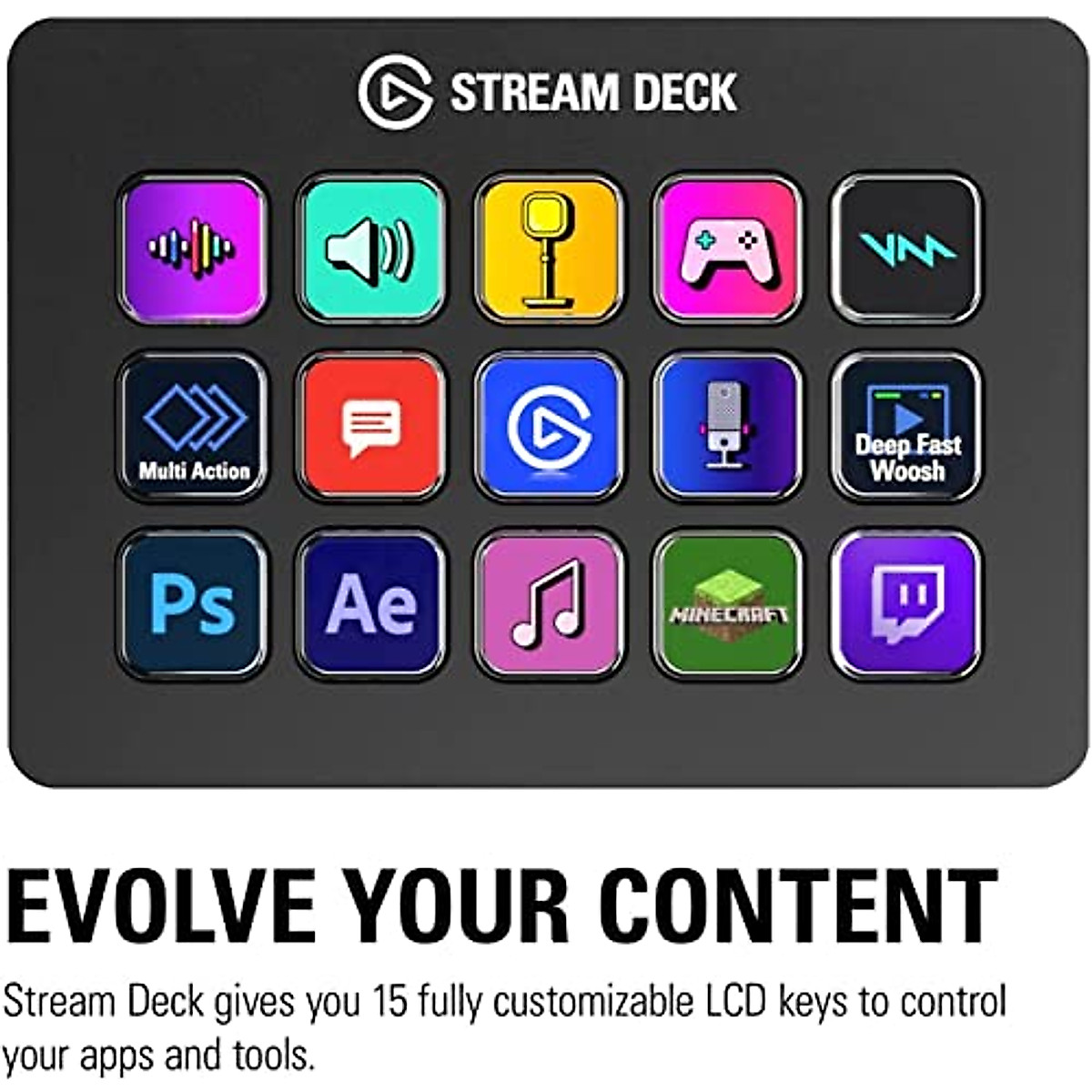Elgato Stream Deck MK.2 – Studio Controller, 15 macro keys, trigger actions in apps and software like OBS, Twitch, ​YouTube and more, works with Mac and PC