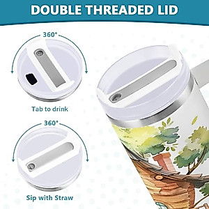 ODAWA Hand Painted Tree House Insulated Cup with Handle Insulated Tumblers Reusable Stainless Steel Water Bottle