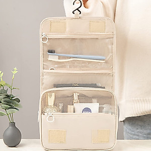 Fxkoolr Toiletry Bag for Women Hanging Makeup Bags Organizer Travel Bag for Toiletries Cosmetic Bag Waterproof Bathroom Shower Bag with Hook (Beige)