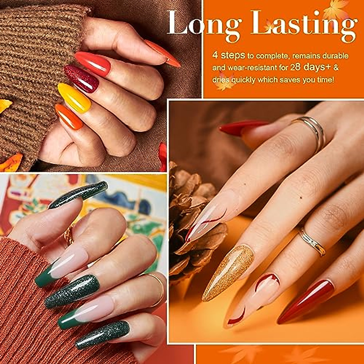 AZUREBEAUTY 29 Pcs Dip Powder Nail Kit Starter, Fall Limited Orange Glitter Red Green 20 Colors Acrylic Dipping Powder Liquid Set with Base/Top Coat for French Nails Art Manicure Beginner DIY Salon