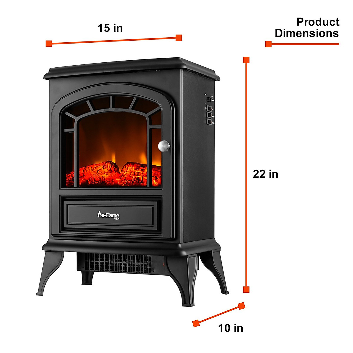 e-Flame USA Aspen Freestanding Electric Fireplace Stove - 3-D Log and Fire Effect (Black)