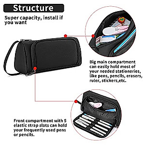 TOJYXSY Pencil Pouch for Girls Boys School Students Organizer Case Stationery Pen Storage Zipper Bag Men Women Teens Makeup Cosmetic Bags Black