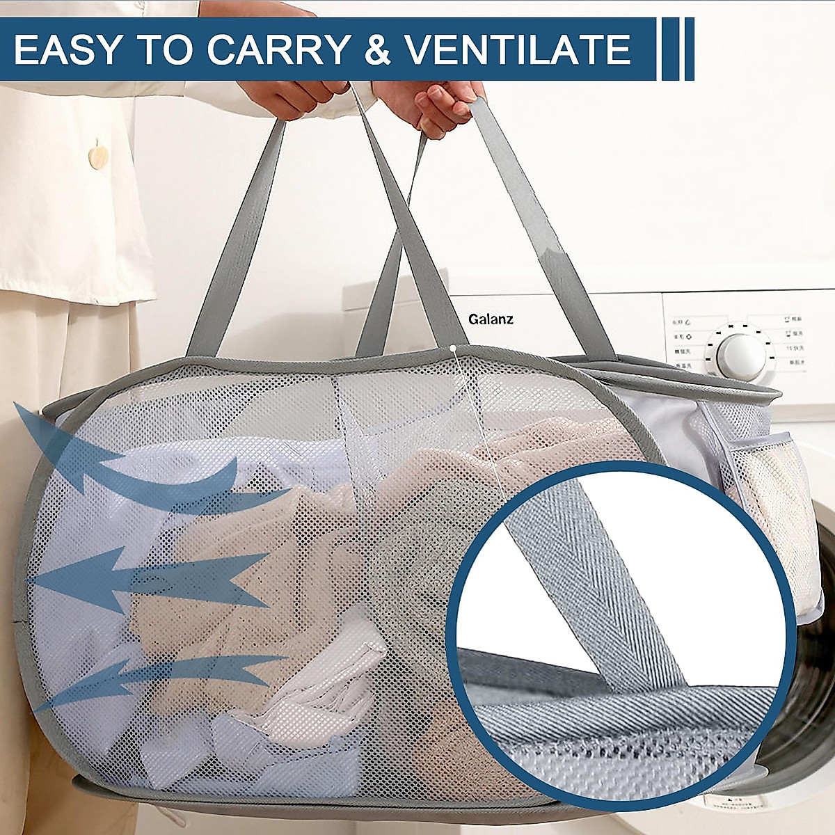 Violinak 4 Pack Collapsible Laundry Baskets Dual Compartment, Mesh Pop Up Hamper with Easy Carry Handles, Foldable laundry hamper for College Dorm, Kids Room, Laundries and Travel, toy storage basket