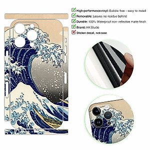 HK Studio Great Wave Skin Decal (Not Case) for iPhone 14 Pro Max - No Bubble, Slim, Waterproof - Protecting & Personalizing iPhone's Back, Camera, Frame Blue