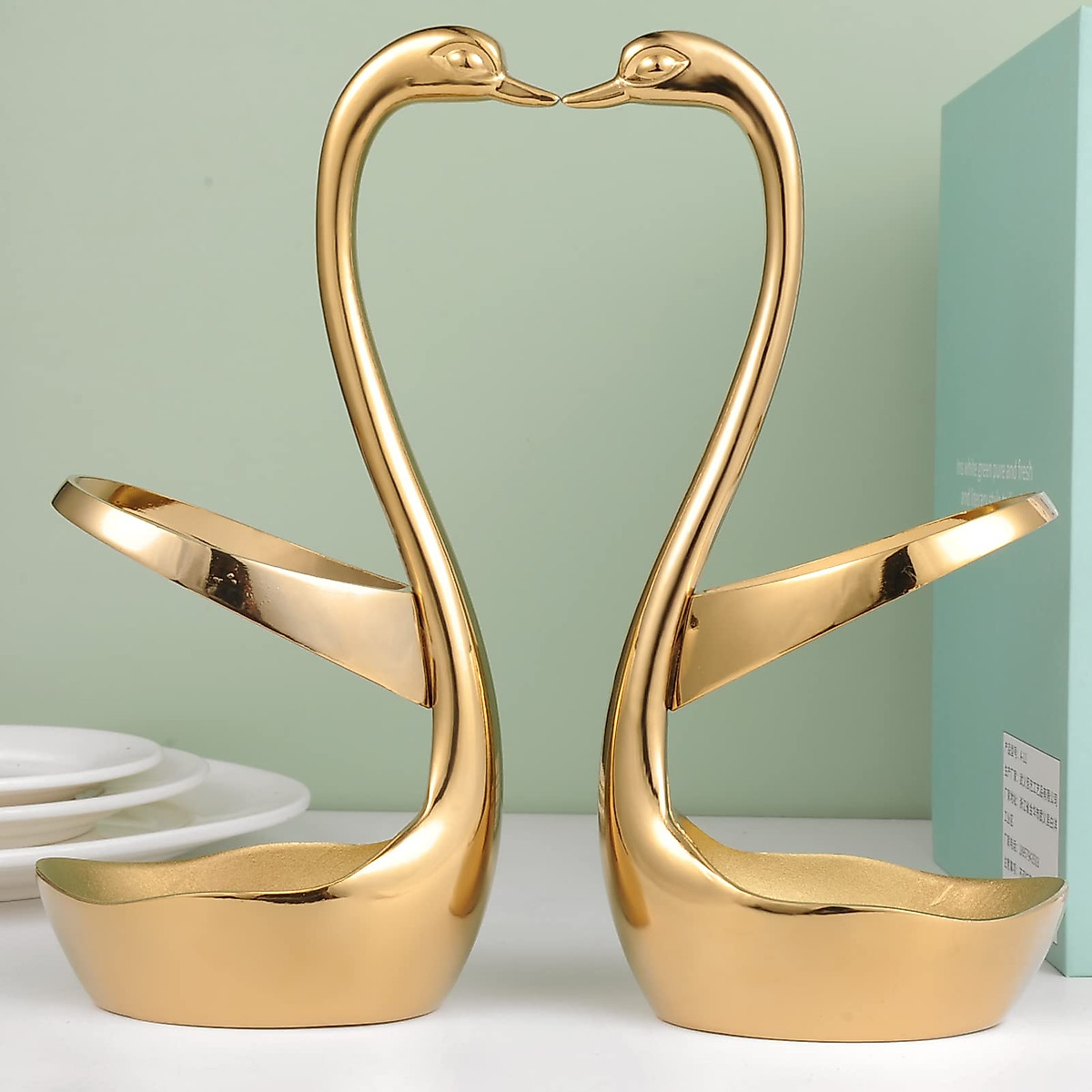 AnSaw Gold Swan Base Holder Coffee Bar, Dining Entertaining Wedding Table Decorative (Size Large)