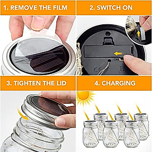 Mlambert Mason Jar Solar Lights 30 LEDs, 6 Pack Hanging Solar Lights Outdoor, Waterproof Fairy Lights Solar Lanterns for Patio Garden, Hangers and Jars Included- Warm White