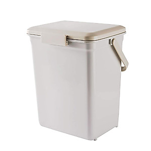 QWEASDF Portable Sealed Trash Can with Lock Cover Handles Deodorant Storage Compartment Pressure Ring Design Plastic Garbage Can for Kitchen and Household Waste Bin,Khaki