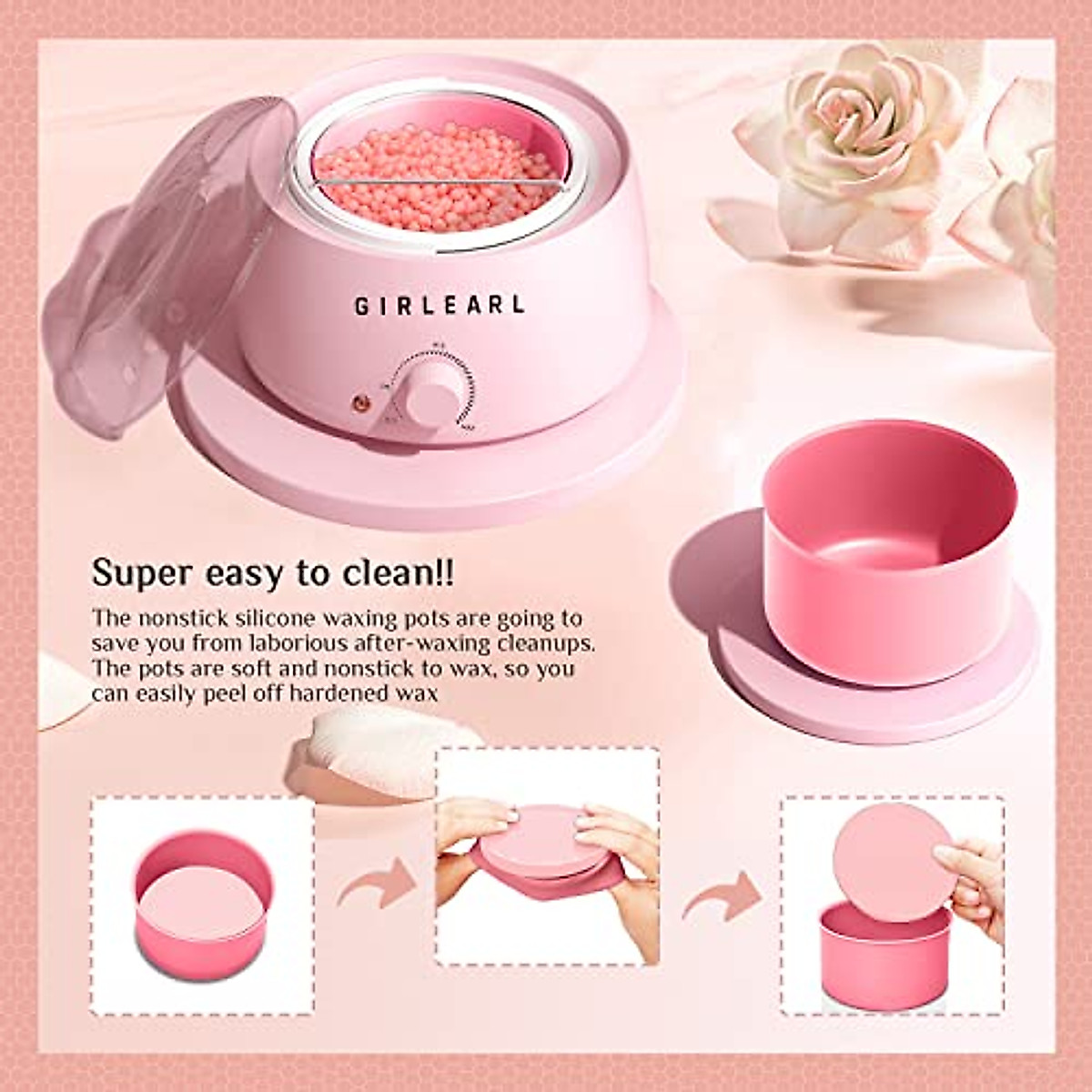 Waxing Kit for Women and Men, GIRLEARLE Wax Warmer Hair Removal at Home with Beads, Multiple Formulas Target Different Types of Sensitive Skin Body, Brazilian Bikini, Eyebrow, Facial