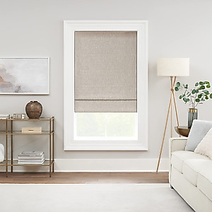 Eclipse Drewton Motorized 100% Blackout Cordless 35 in Wide x 64 in Long Textured Roman Shade in Linen