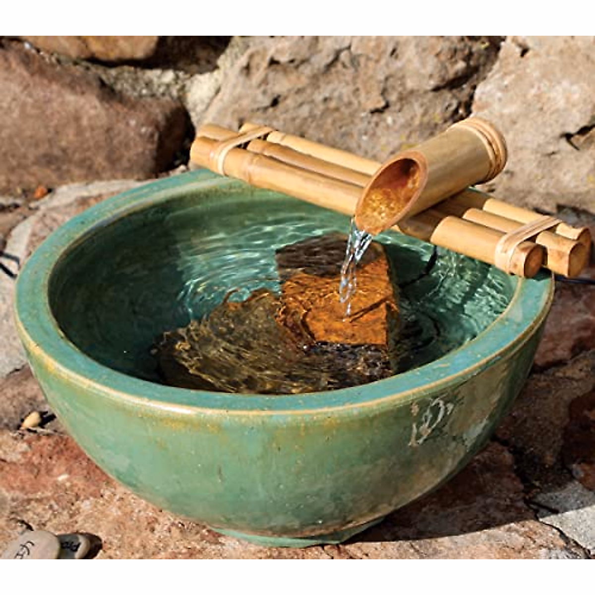 Bamboo Accents Water Fountain with Pump, Indoor/Outdoor Fountain, 12” Wide Three-Arm Style Base, Smooth Split-Resistant Bamboo to Create Your Own Zen Fountain (Container Not Included)