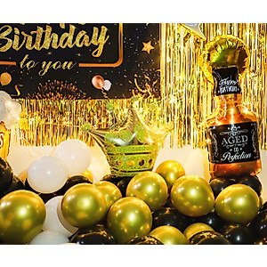 Birthday Party Decoration for Men Gold Curtains Birthday Backdrop Banner and Balloons Set Party Supplies with String Light for Men and Women Birthday Party