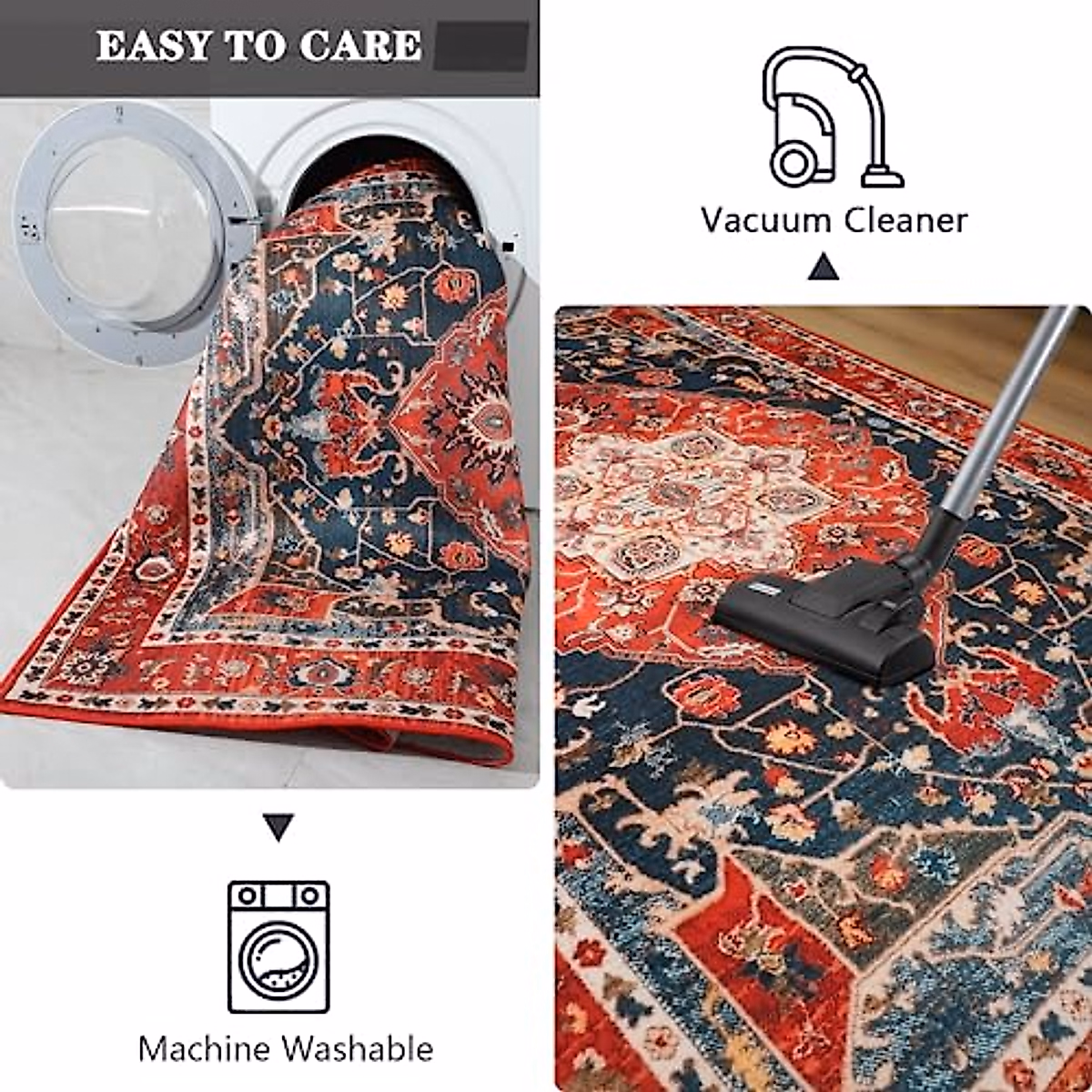 Comeet Washable Runner Rug - 2x6 Boho Hallway Runner Rug, Non-Slip Kitchen Bathroom Runner Rugs, Long Vintage Accent Area Rug for Entryway Laundry Bedroom Red/Blue