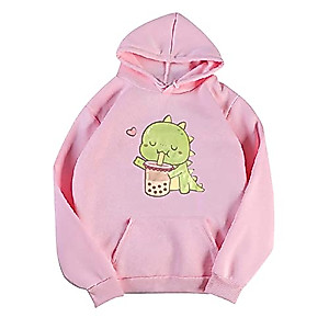 Women Printed Drawstring Hooded Casual Loose Long Sleeve Blouse Top Sweatshirt Thin Womens Hoodies Pullover A-pink
