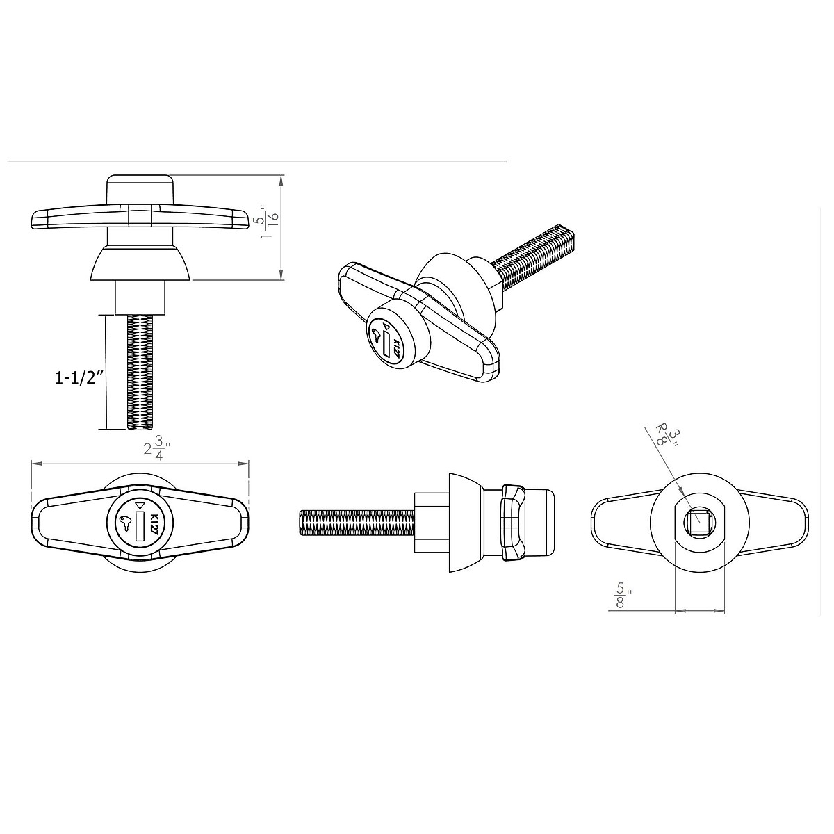 Bauer Side Access or Windoor Lock. Part# T500 (T-500) | Truck Cap Lock Side Access Window Handle for LEER A.R.E K127 Key | Tonneau Cap Cover Lock T-500 Handle for LEER Century (1 Pack)