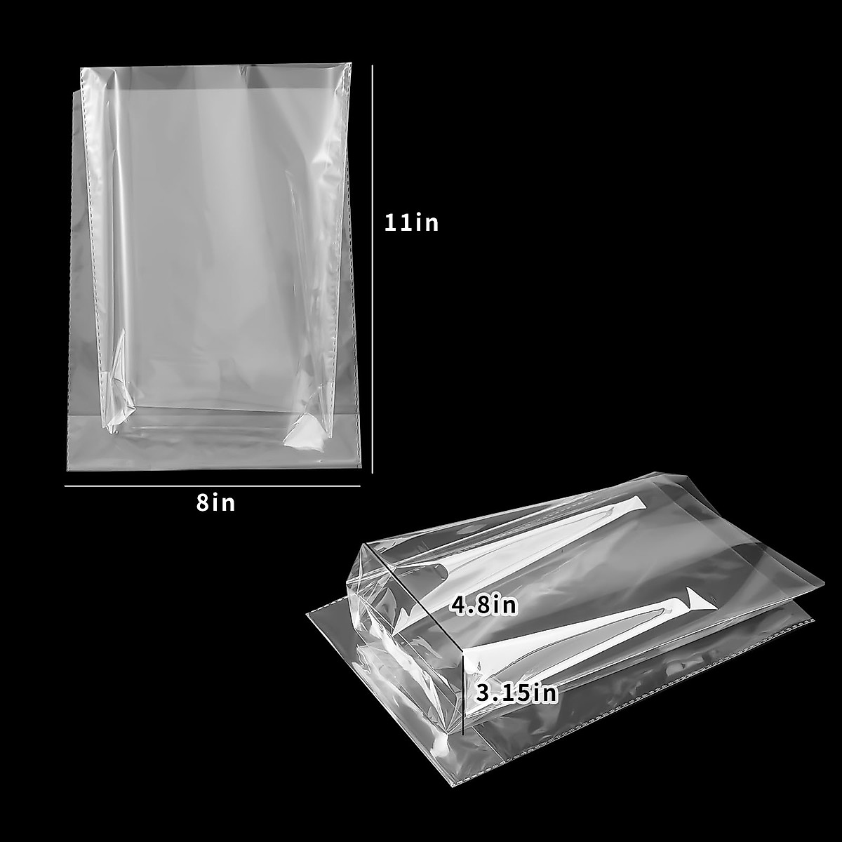 PVWSG GAULUPUE 100Pcs 8"x 11" Bottom Gusset Bags, Clear Cello Cellophane Plastic Treat Goodie Bags with Twist Ties for Gift Wrapping, Decorations, and Food Storage