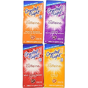 Crystal Light With Caffeine Variety Pack, 1 peach mango, 1 Citrus, 1 Wild strawberry, 1 Grape, 4 ct.